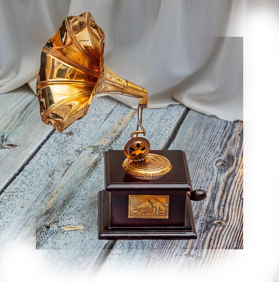 Vintage Harmony Brass Miniature Gramophone Showpiece for Elegant Home ...