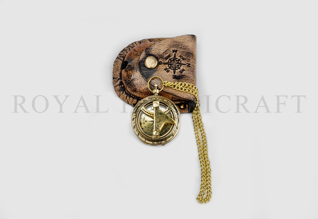 Vintage Brass Sundial Compass With Leather Cover - 2 Inch | Perfect ...