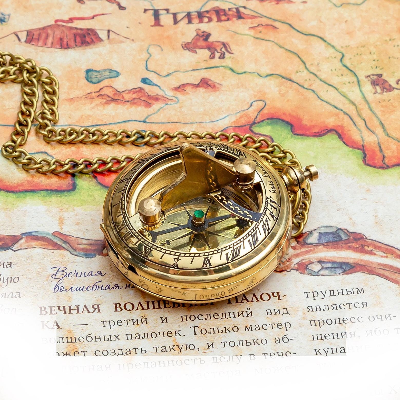 Vintage-inspired Brass Sundial Compass With Push Button 2 Inch Diameter ...