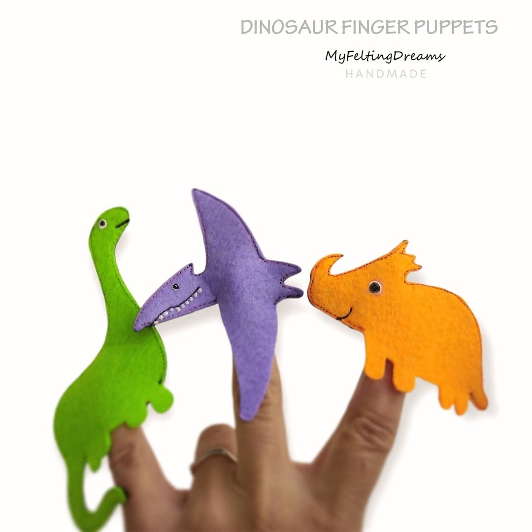 Felt Dinosaur Finger Puppets: Triceratops, Pterosaur, Brachiosaurus ...