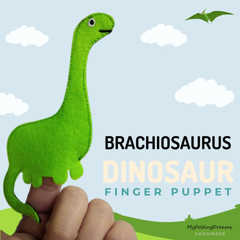 Felt Dinosaur Finger Puppets: Triceratops, Pterosaur, Brachiosaurus ...