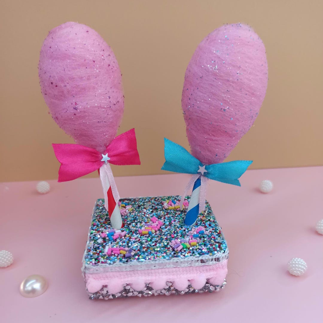 Faux Cotton Candy Decoration Set - 2 Glitter Candy Floss With Sweet ...
