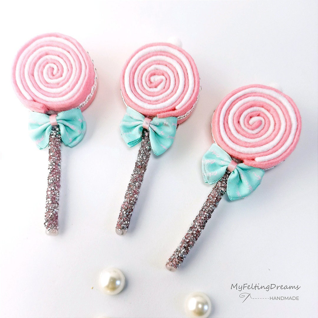 Handmade Pink Felt Lollipop Christmas Ornament: Shiny Rhinestone Candy ...
