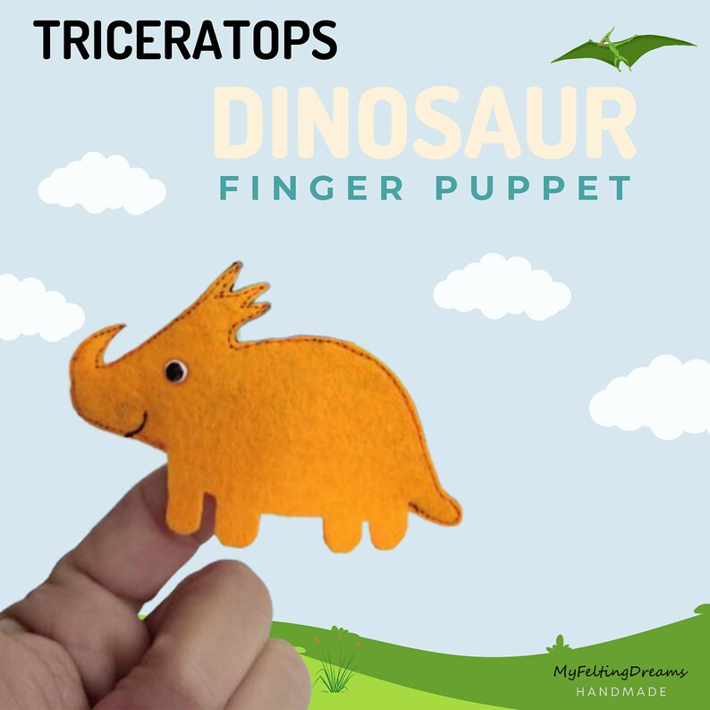 Felt Dinosaur Finger Puppets: Triceratops, Pterosaur, Brachiosaurus ...