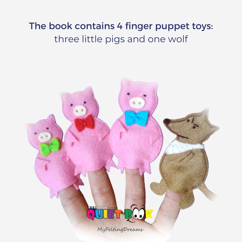 Three Little Pigs Quiet Book – Finger Puppet Fairytale, Personalized ...