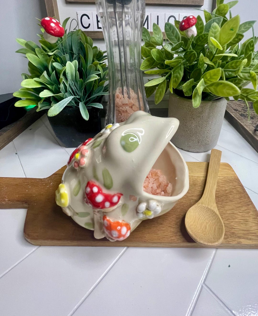 Salt Cellar Mushroom Frog. Mushroom Frog Artisan Salt Pig | Whimsical ...
