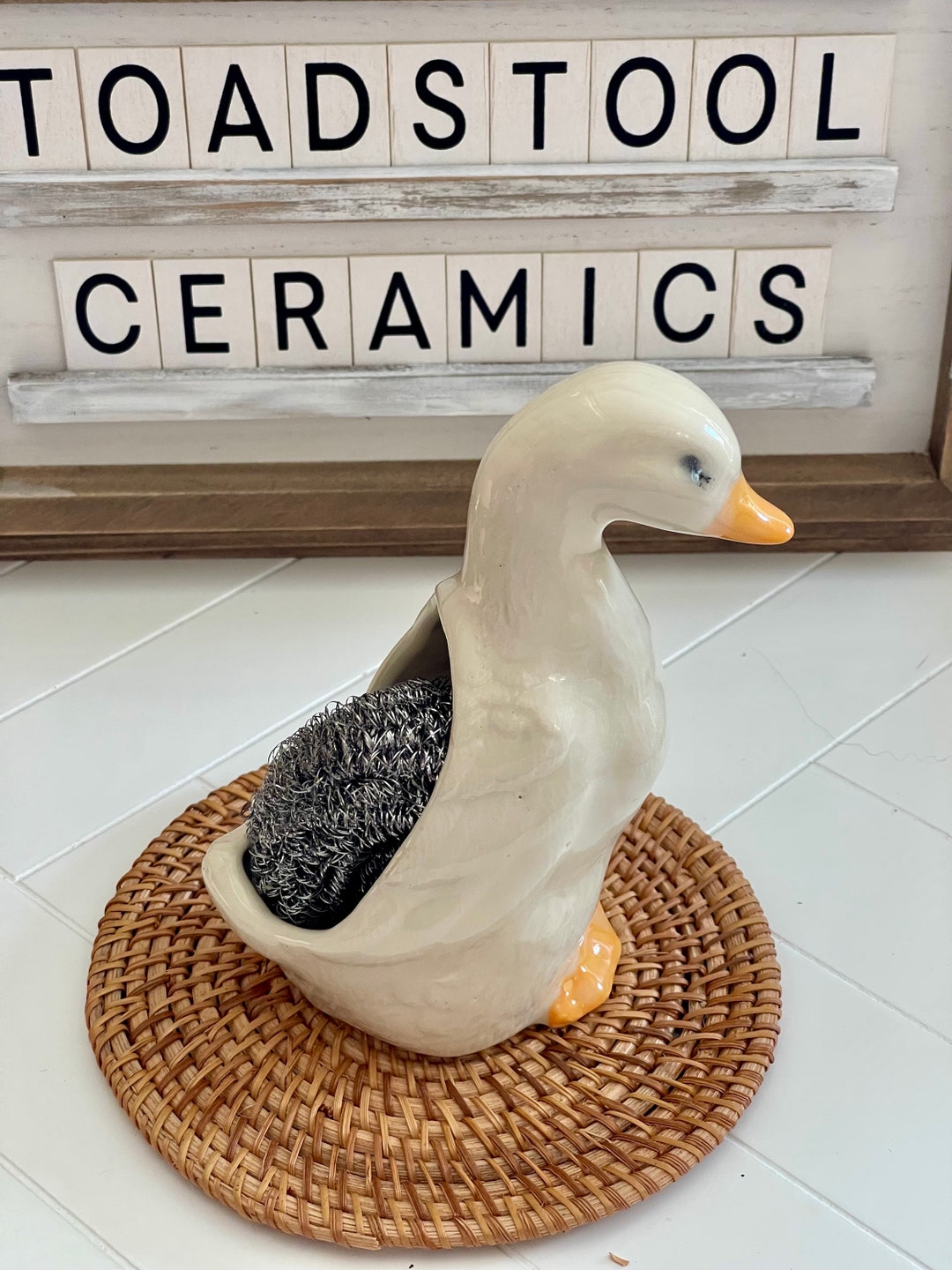 Ceramic Duck Goose Scrubby Holder | Duck Sponge Holder | Farmhouse ...