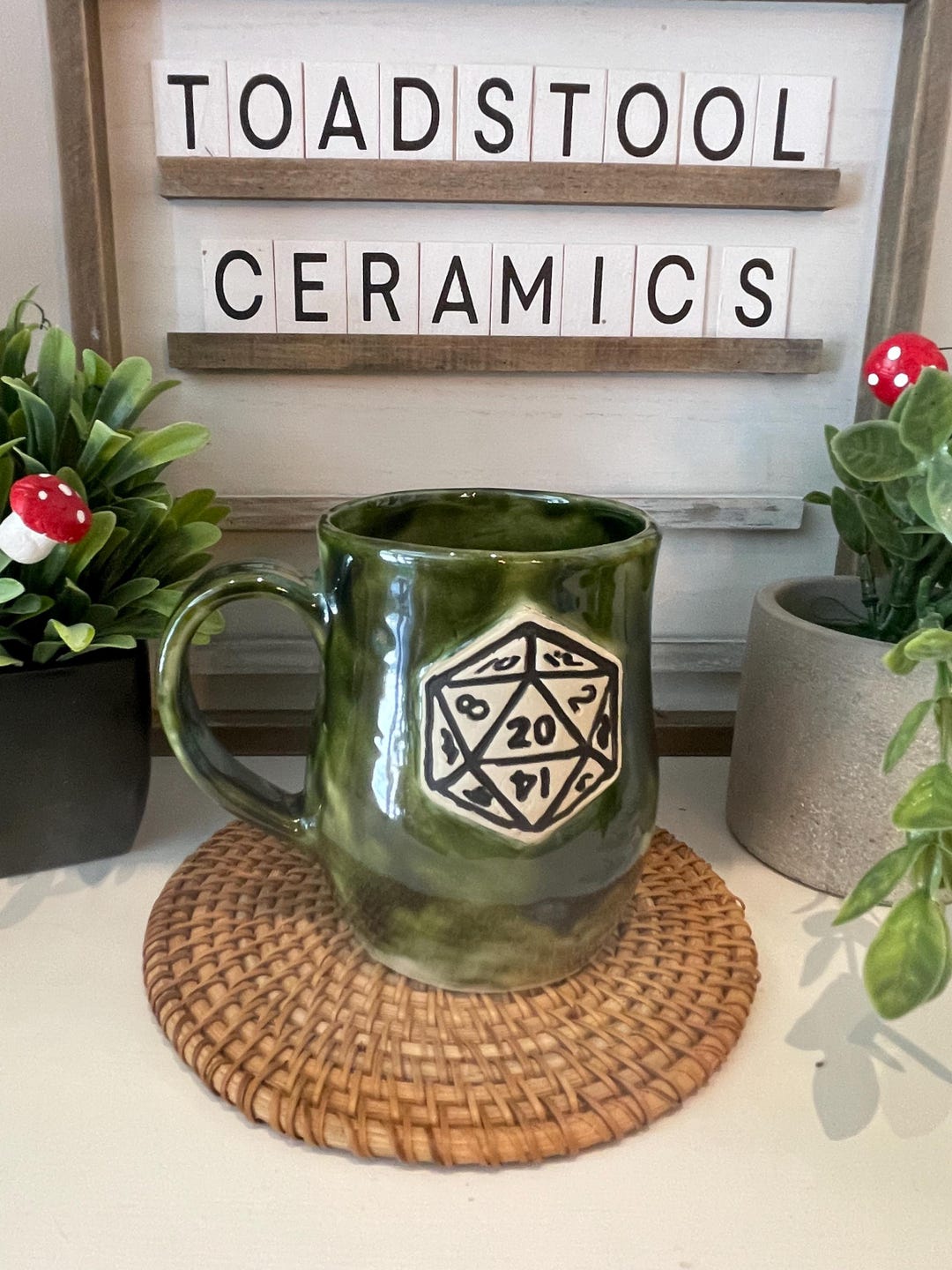 Handmade D20 Dice Mug: Green Glazed Ceramic Dungeons and Dragons Gift ...