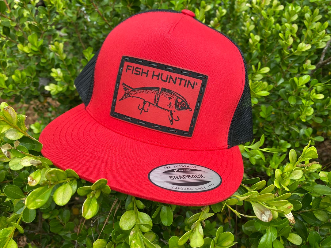 Fishing Glide Bait Hat Cap Leather Engraved Leather Patch Hat Baseball ...