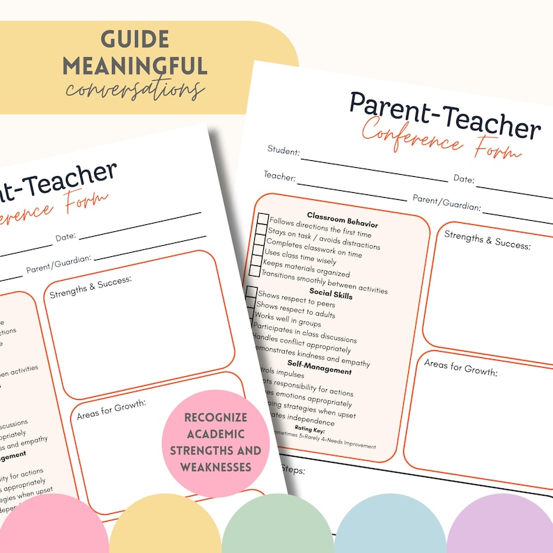 Parent Teacher Conference Forms | Behavior Checklist | Rating Scale ...