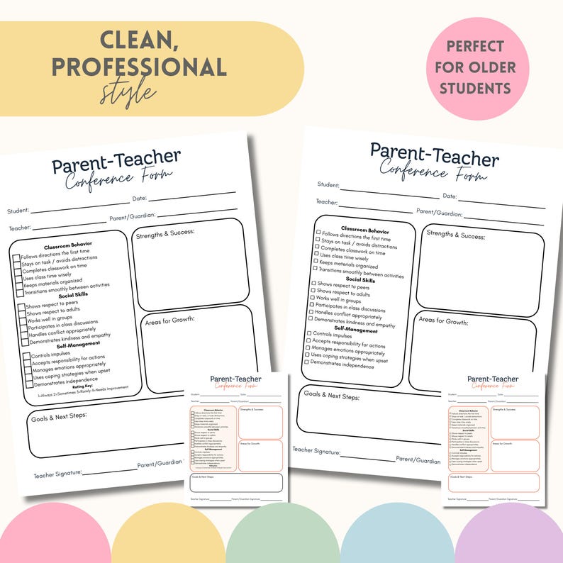 Parent Teacher Conference Forms | Behavior Checklist | Rating Scale ...