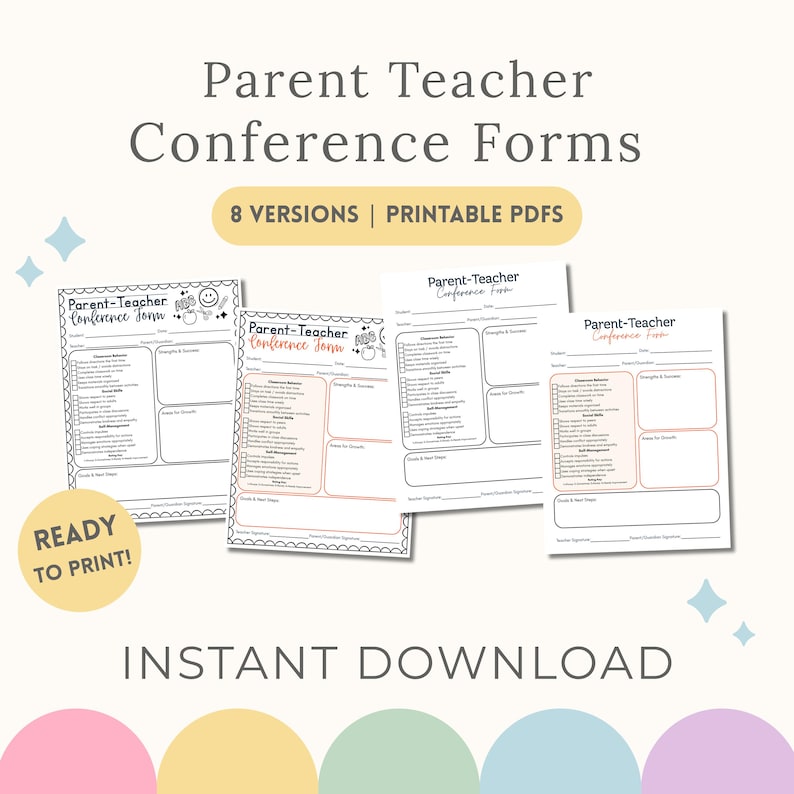 Parent Teacher Conference Forms | Behavior Checklist | Rating Scale ...
