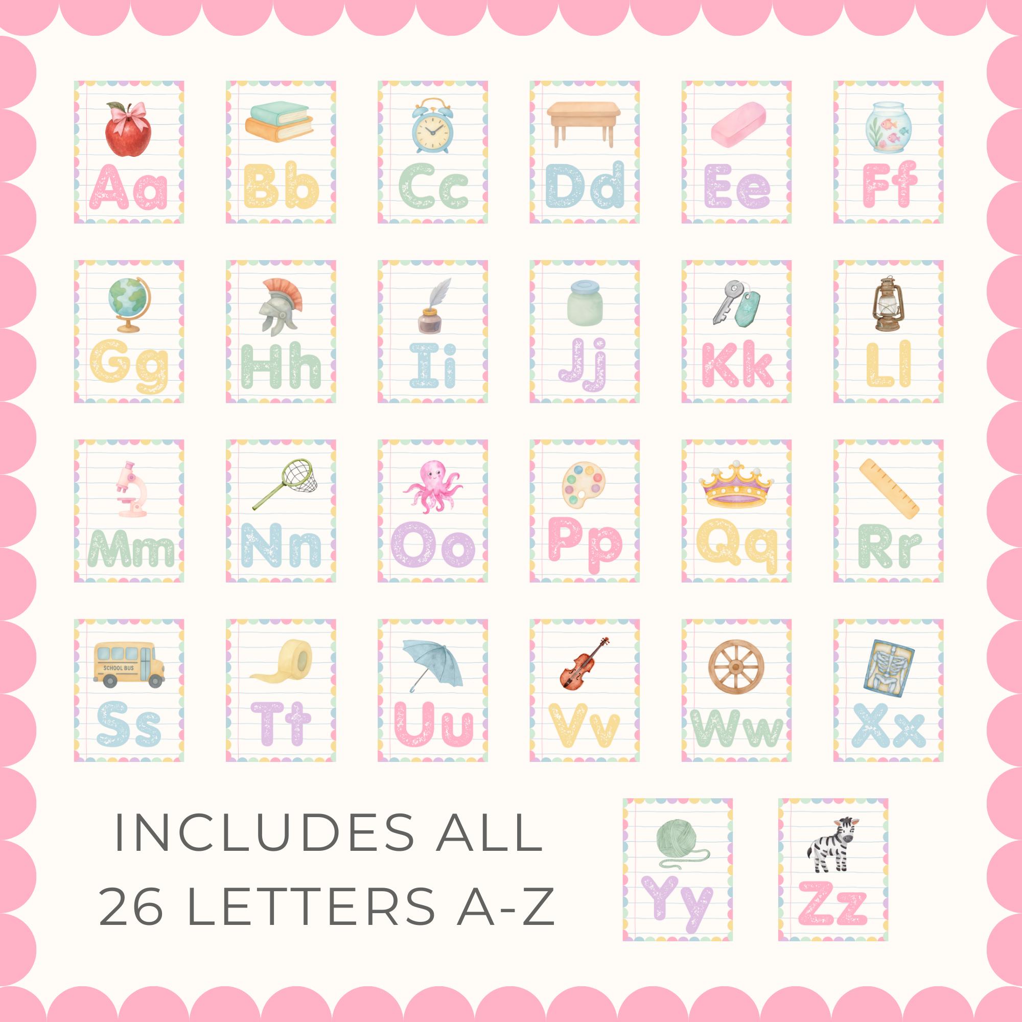 Watercolor Alphabet Posters A–Z | Pastel Classroom Decor | Coquette ...