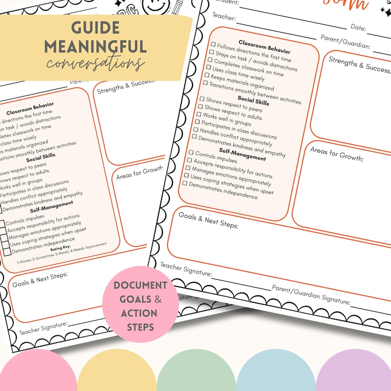 Parent Teacher Conference Forms | Behavior Checklist | Rating Scale ...