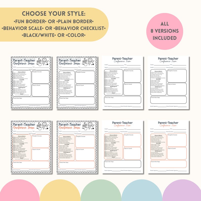 Parent Teacher Conference Forms | Behavior Checklist | Rating Scale ...