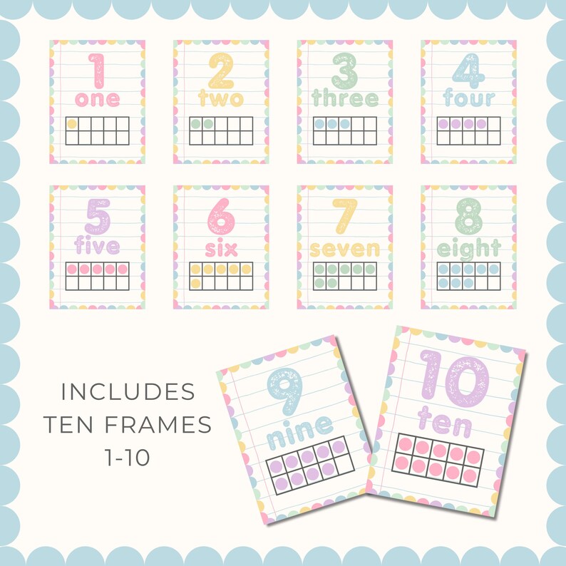 Watercolor Ten Frame Posters 1-10 | Pastel Classroom Decor | Coquette ...