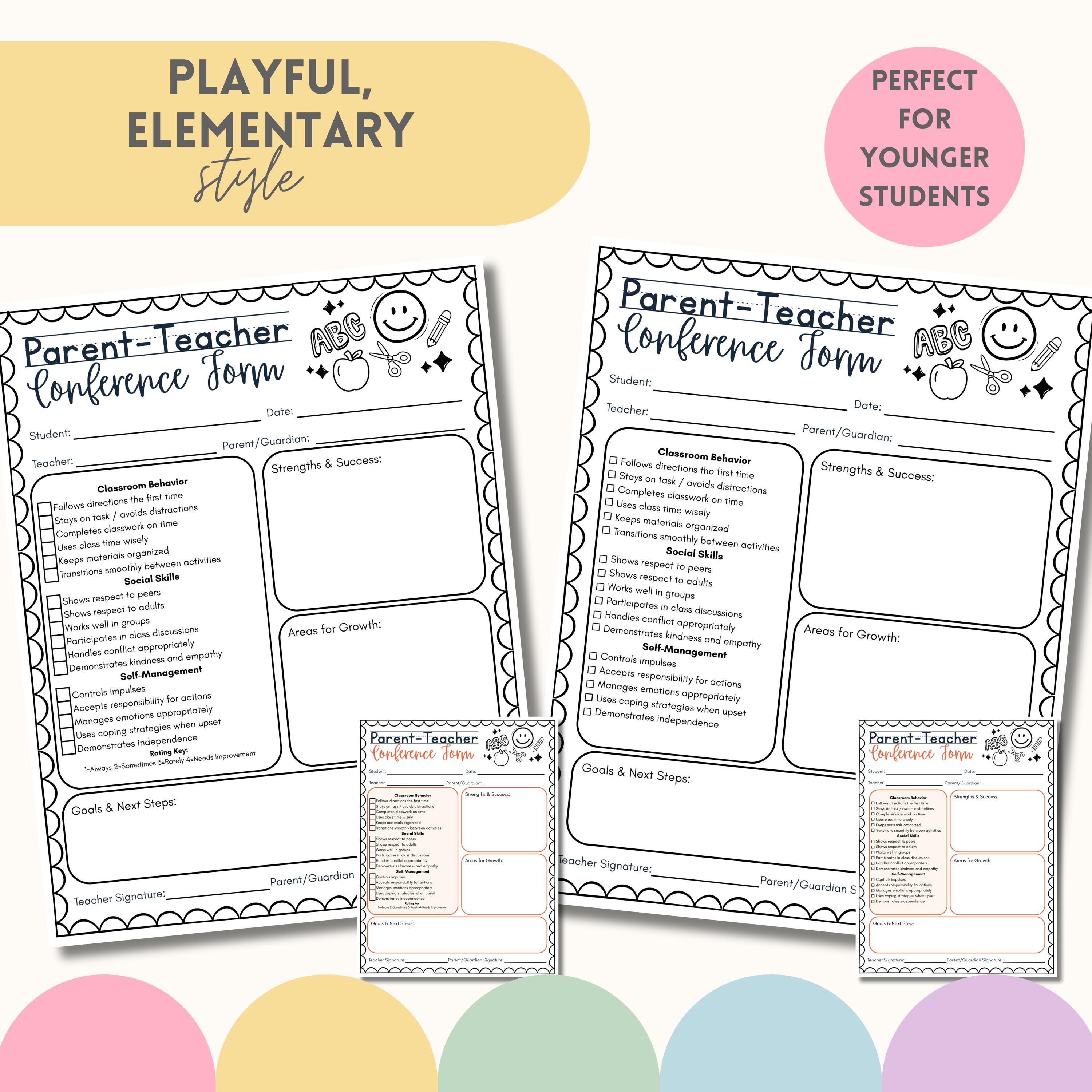 Parent Teacher Conference Forms | Behavior Checklist | Rating Scale ...