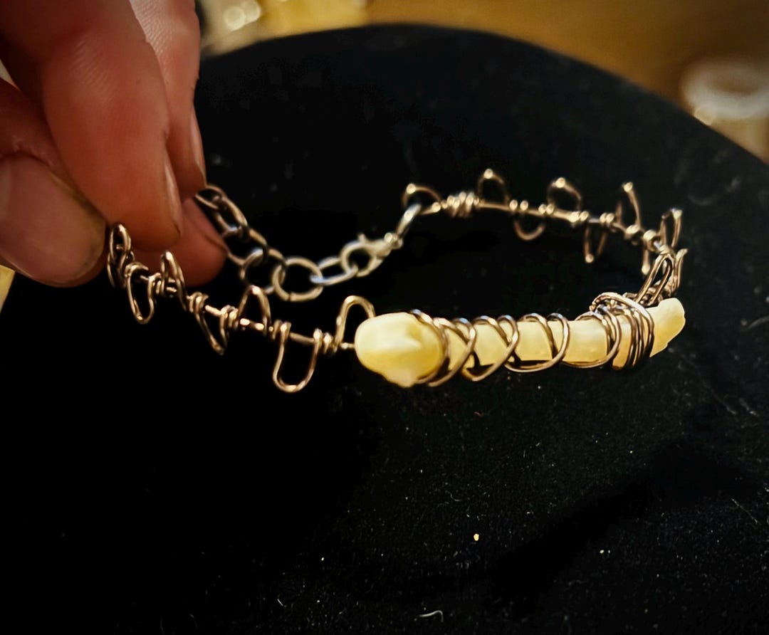 Bobcat Foot Bone Dark Silver Loopy Wire-wrapped Bangle - Etsy