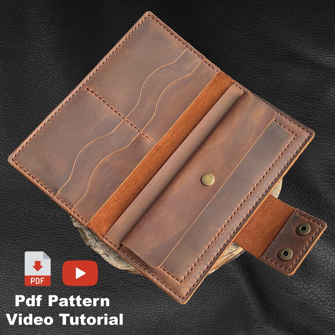 Leather Long Wallet Pattern - Video Tutorial - Pdf Pattern -leather ...
