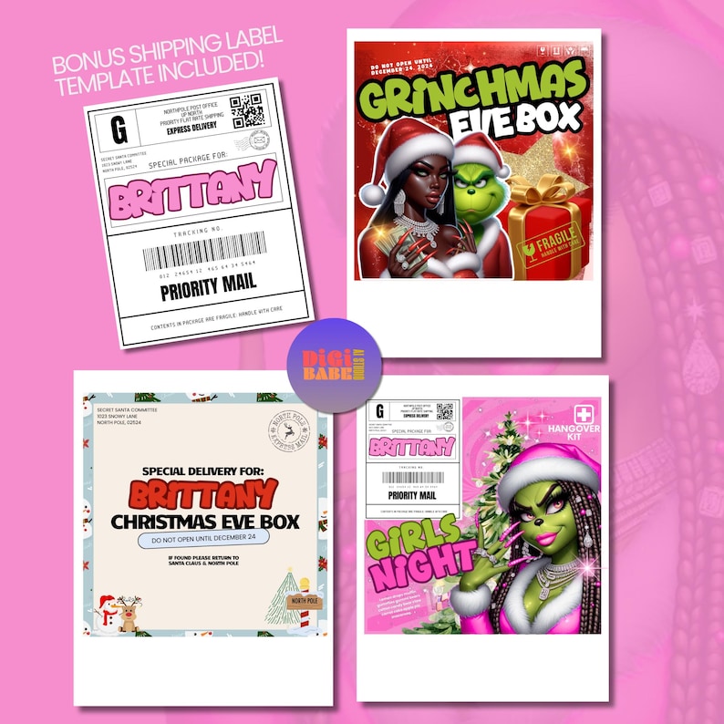 Grinchmas Girls Night Box Template, Personalized Box Label Template ...
