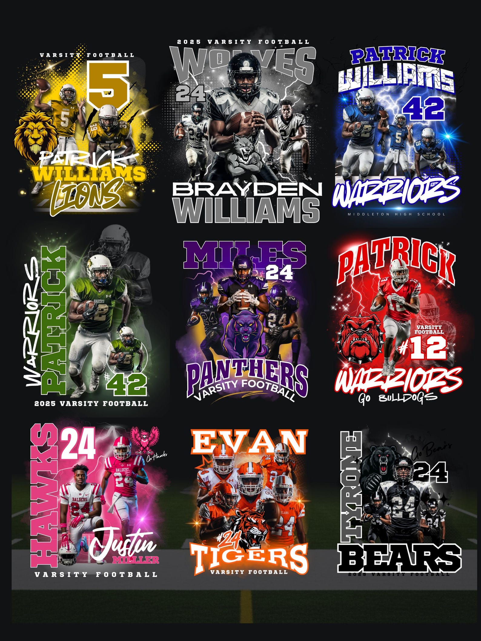 10 Editable Football T-shirt Templates: Custom Bootleg Football Mascot ...