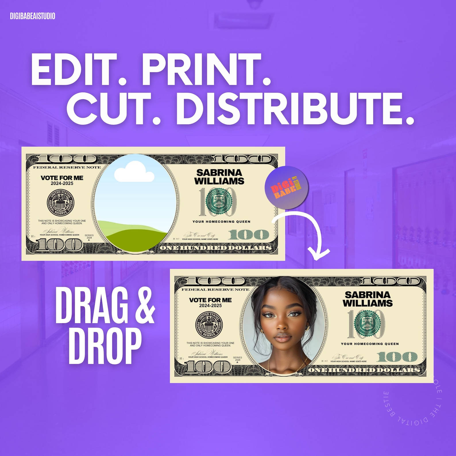 Homecoming Dollar Bill Template, Campaign Money, Editable 100 Dollar ...