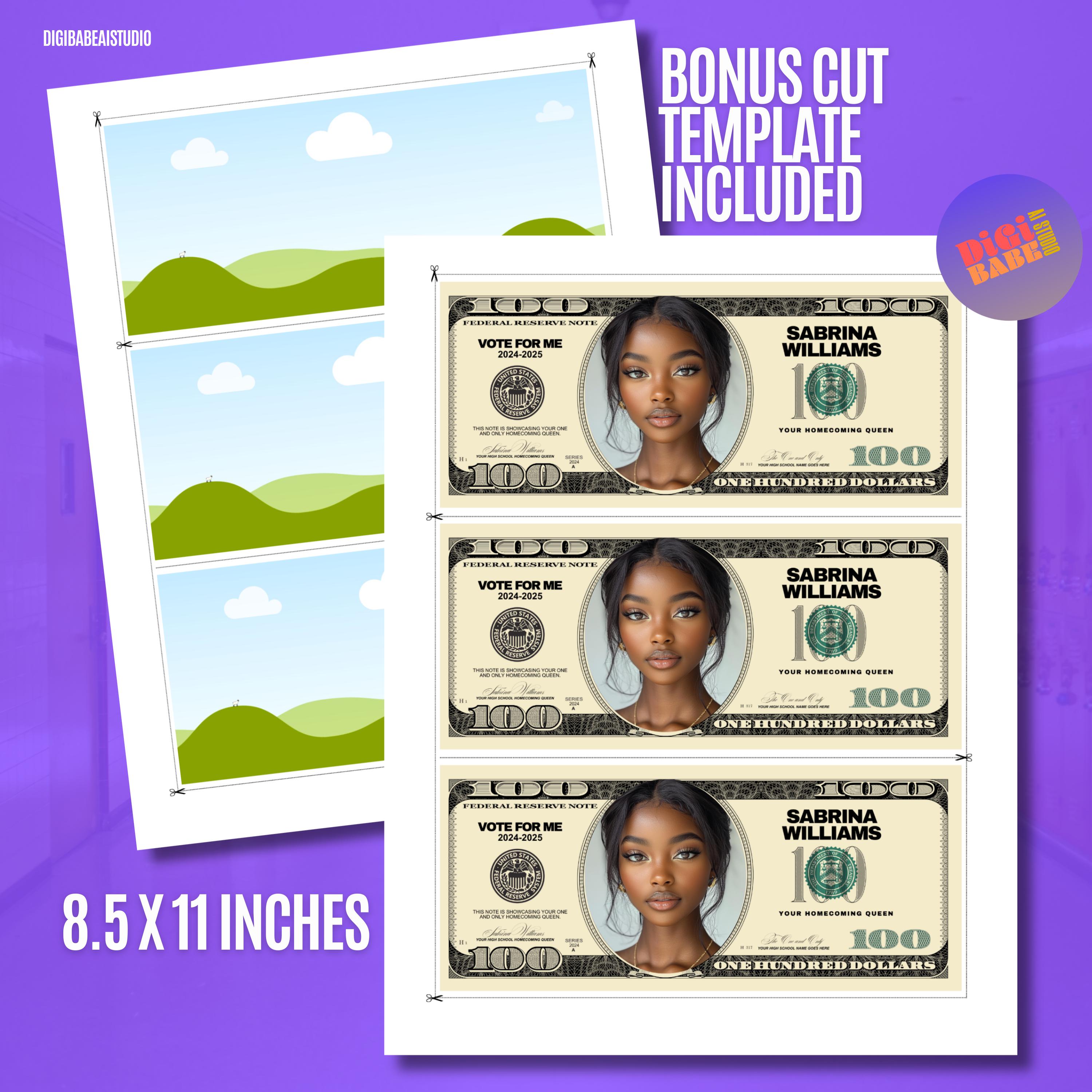 Homecoming Dollar Bill Template, Campaign Money, Editable 100 Dollar ...