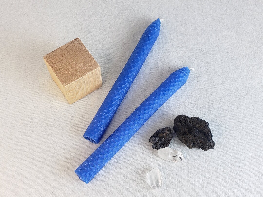 Cobalt Blue Beeswax Taper Candles, Hand-rolled 8" Candlesticks, Set of ...