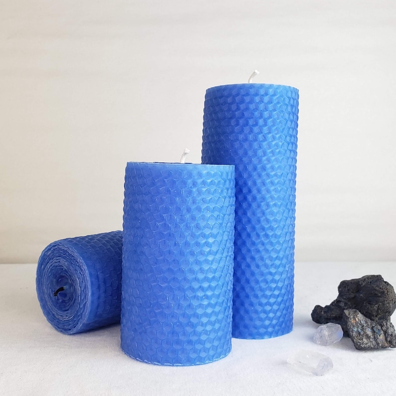 Cobalt Blue Beeswax Pillar Candle / Sizes 2” 4” 6” Tall / Hand-rolled ...