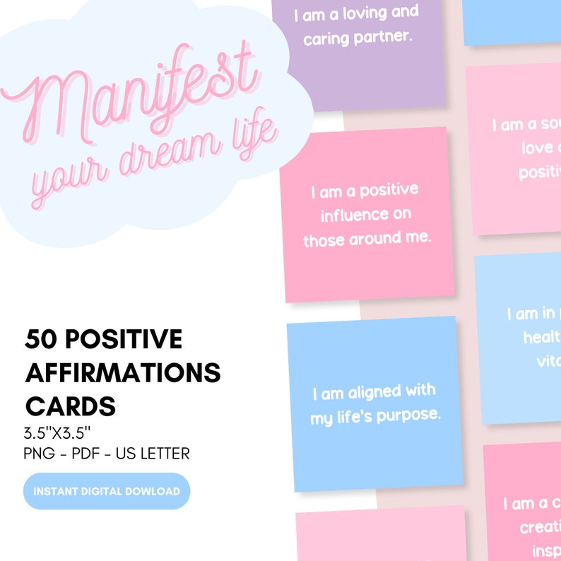 50 Affirmation Cards for Vision Board Digital Download Self Love ...