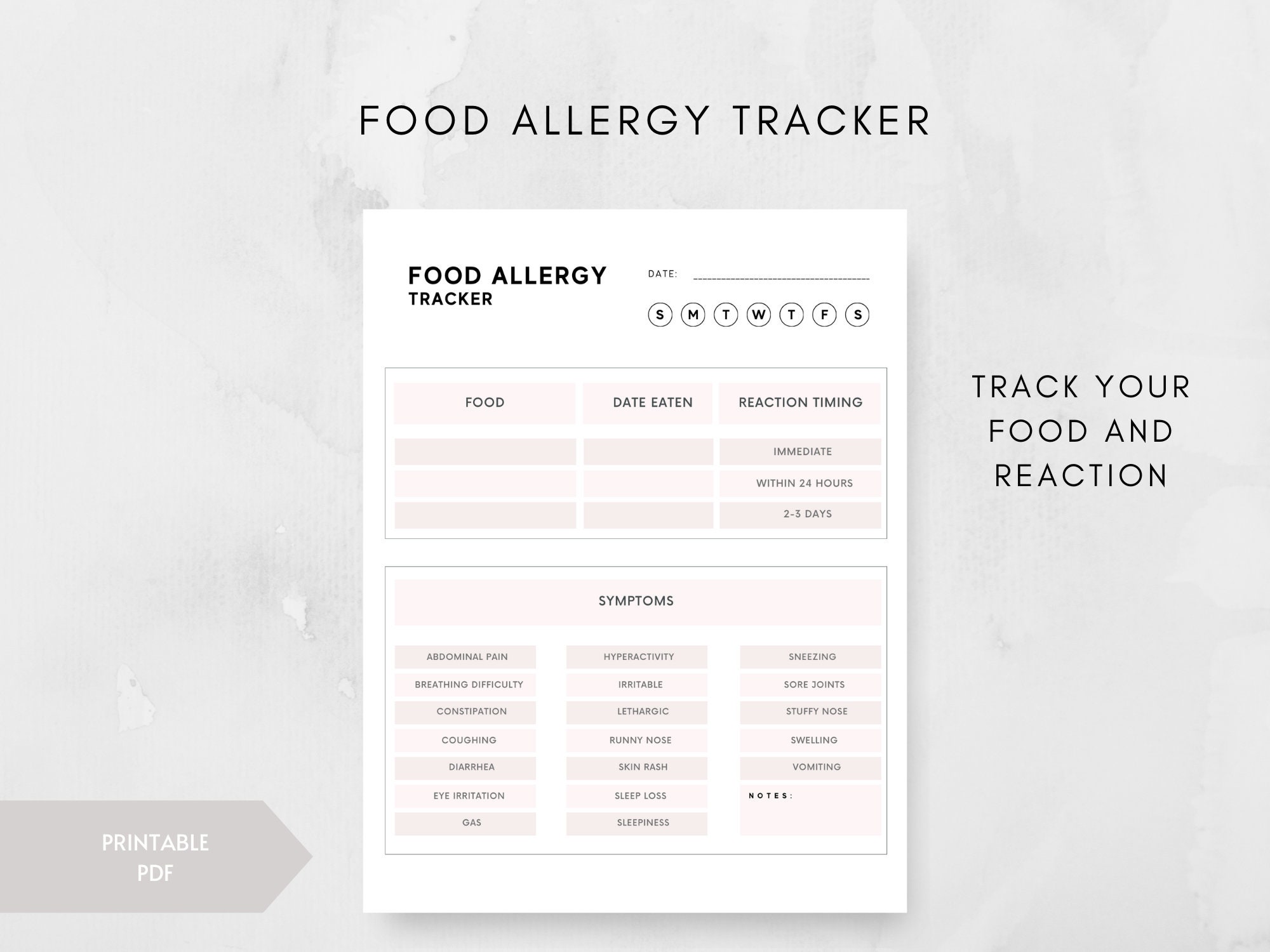 Food Allergy Printable Tracker | Food Tracker Journal | Food Health ...