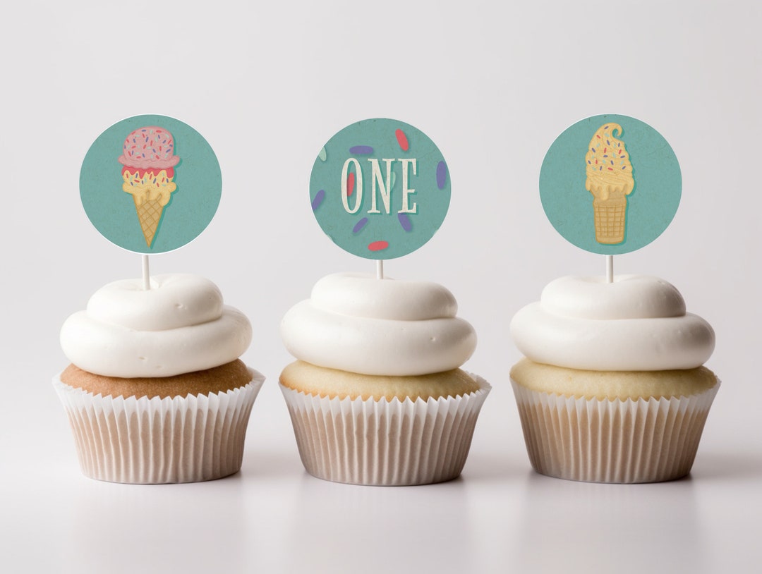 Ice Cream Party Themed Cupcake Toppers for Birthday | Ice Cream Themed ...