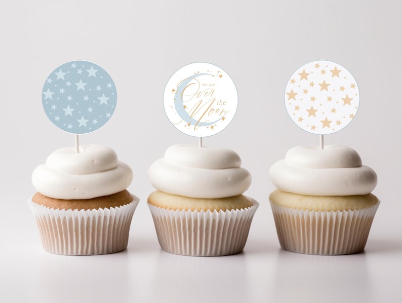 Over the Moon Cupcake Toppers | Baby Shower Cupcake Toppers - Etsy
