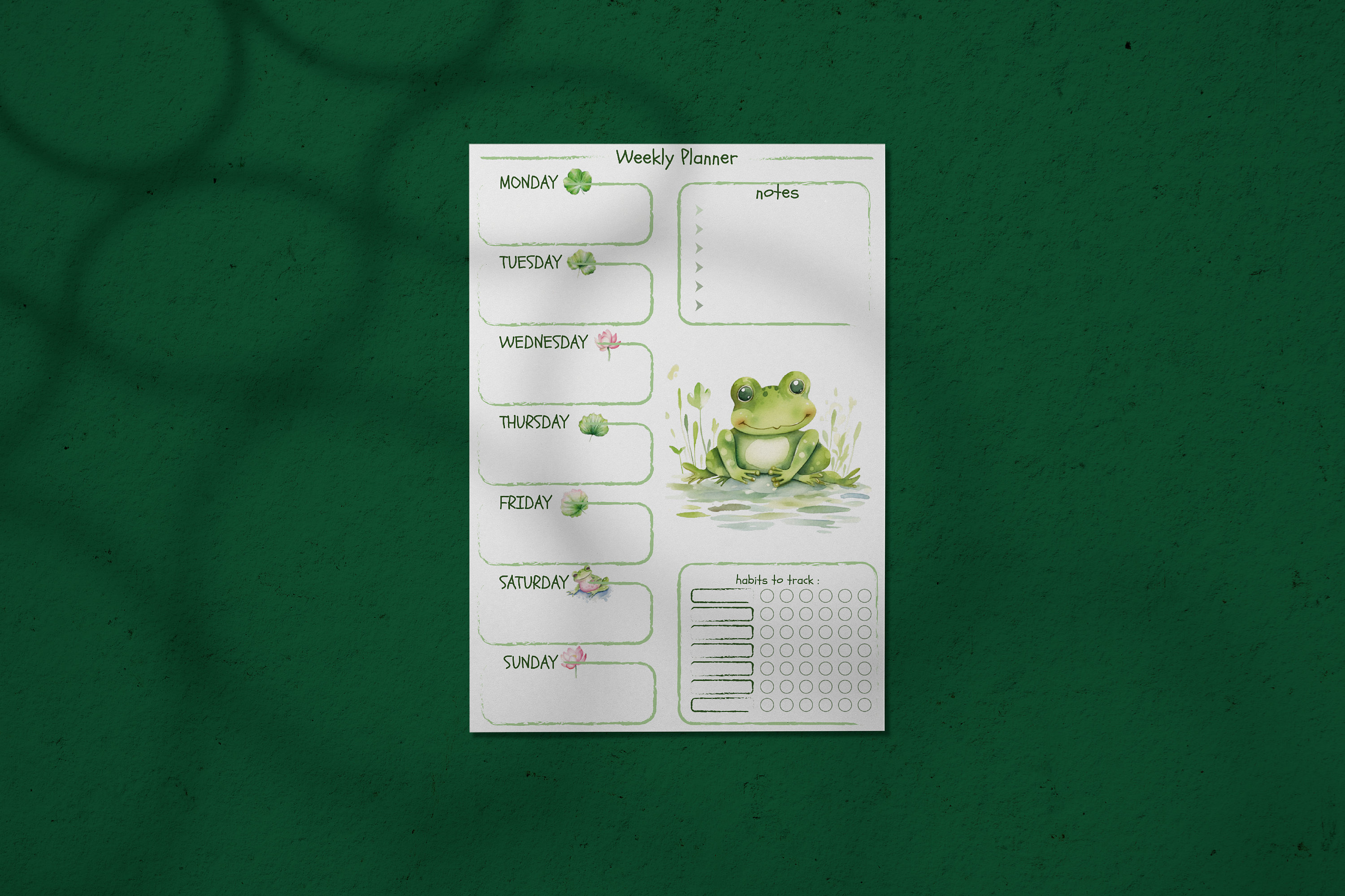 Frog Weekly Planner Printable | Fillable A4 PDF Schedule - Etsy