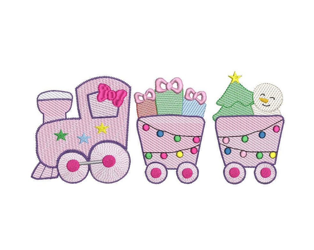 Christmas Train Sketch Design, Christmas Tree Train Embroidery File ...