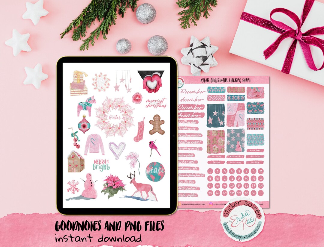 Pink Christmas Digital Stickers Goodnotes Planner Stickers Winter ...