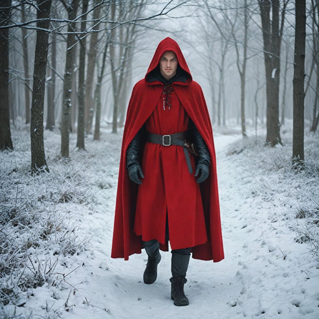 Red Medieval Costume for Men's, Vikings Hooded Cloak for Him ...