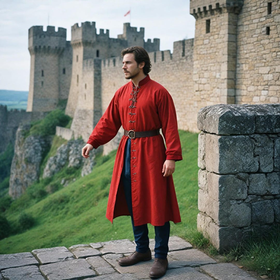 Red Medieval Costume for Men's, Men's Lace-up Vikings Tunics, Vintage ...