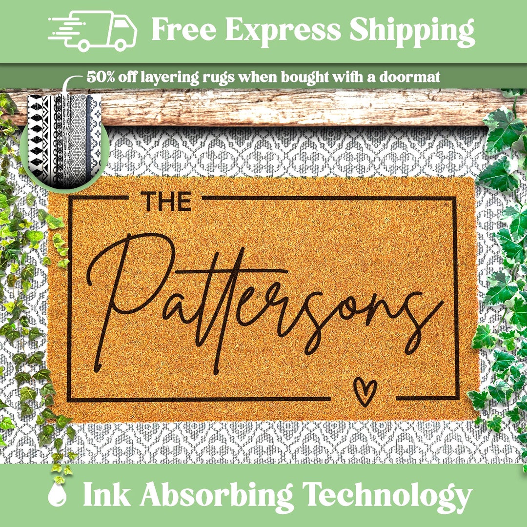Custom Family Name Door Mat Last Name Heart Rug Front Door Décor ...