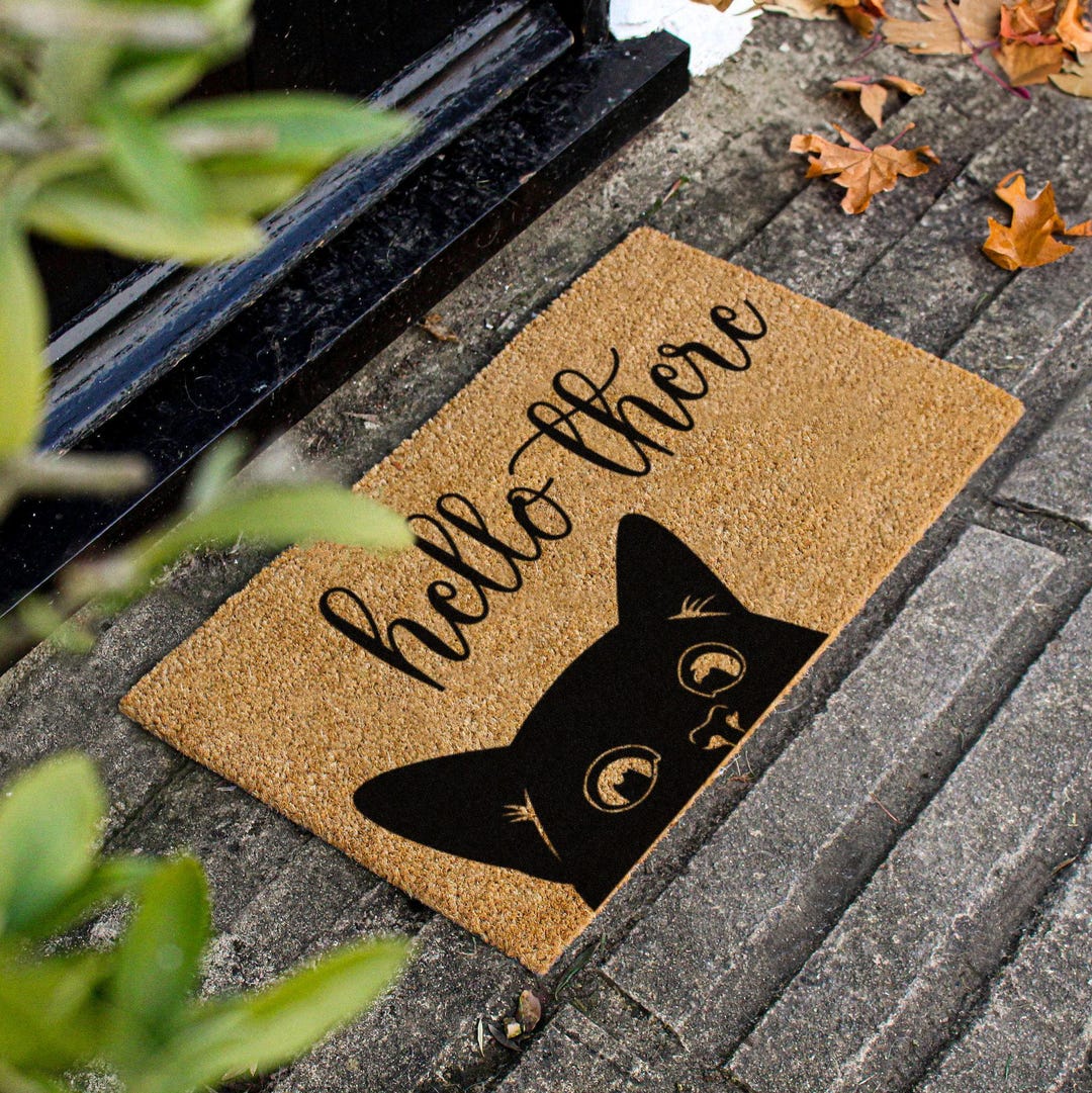 Funny Welcome Mat Featuring an Adorable Black Cat - Perfect ...
