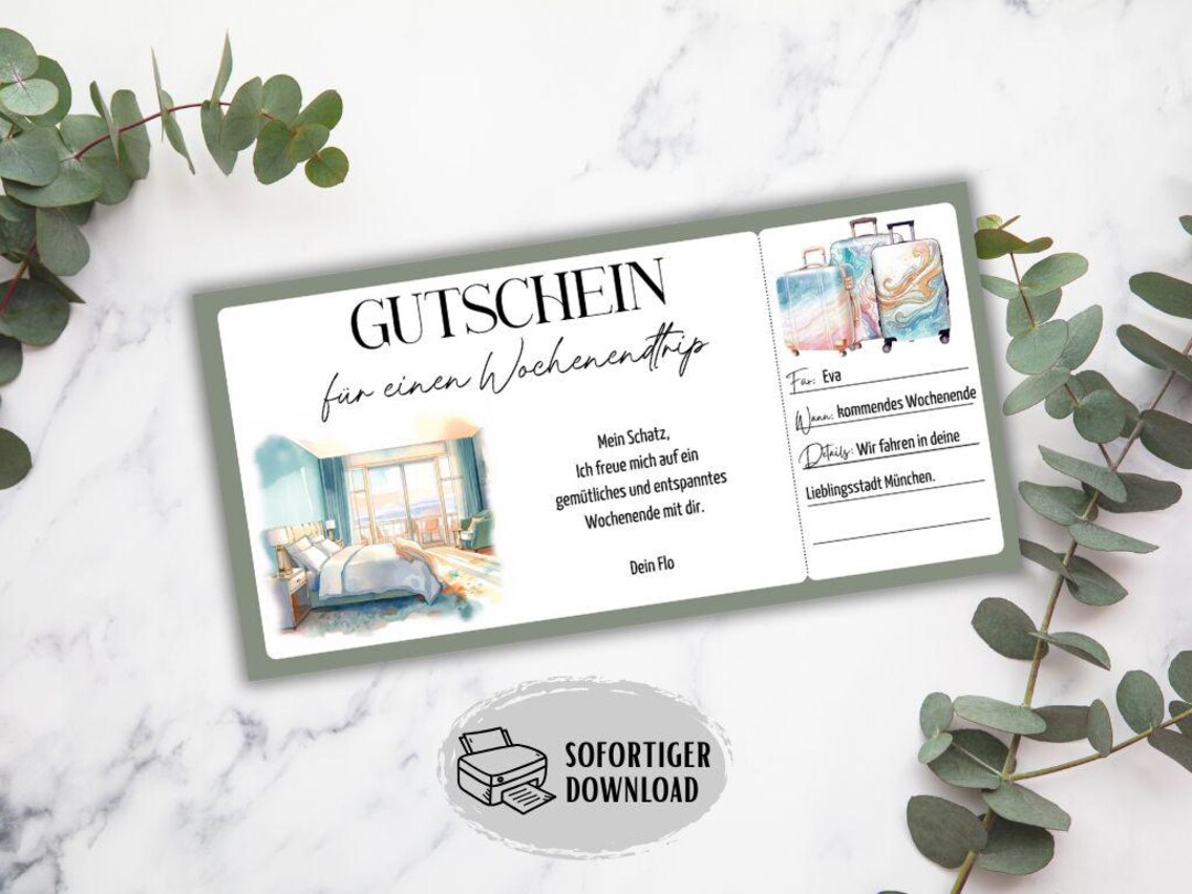 Travel Voucher to Print, Weekend Trip Voucher Short Trip, Gift Idea ...