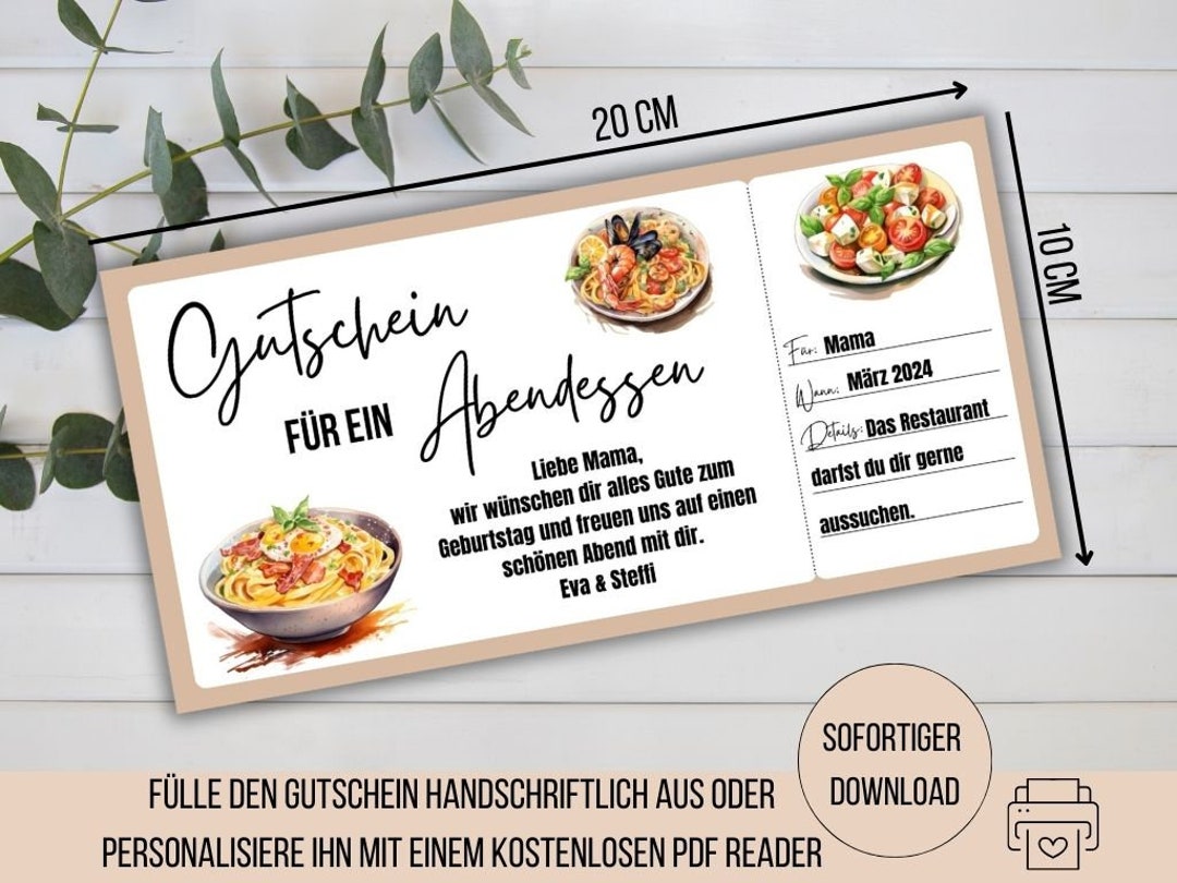 Dinner Voucher, Eating Out Voucher, Restaurant Voucher, Invitation to ...