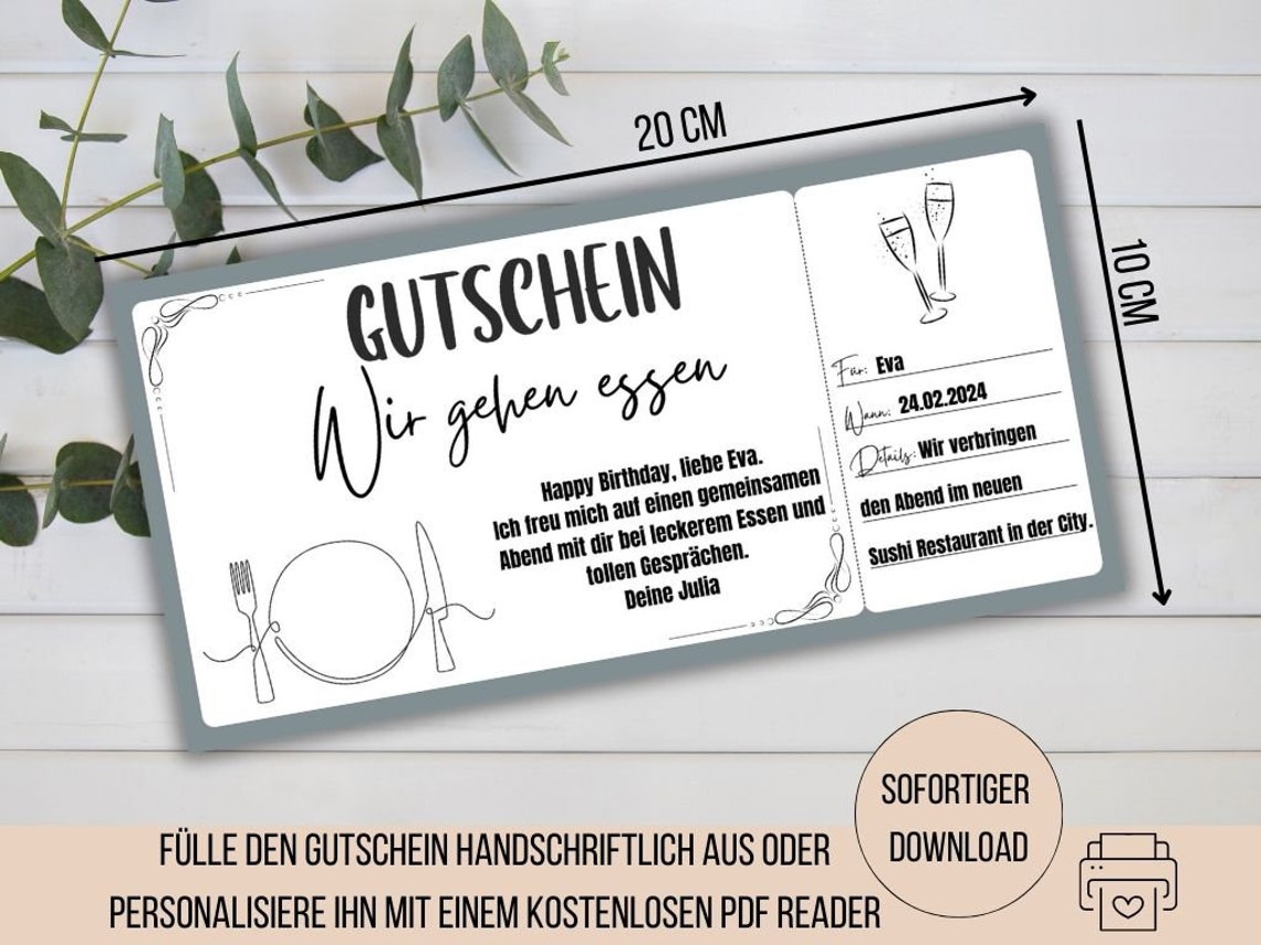 Gutschein Essen gehen, Restaurantgutschein, Gutschein für ein ...