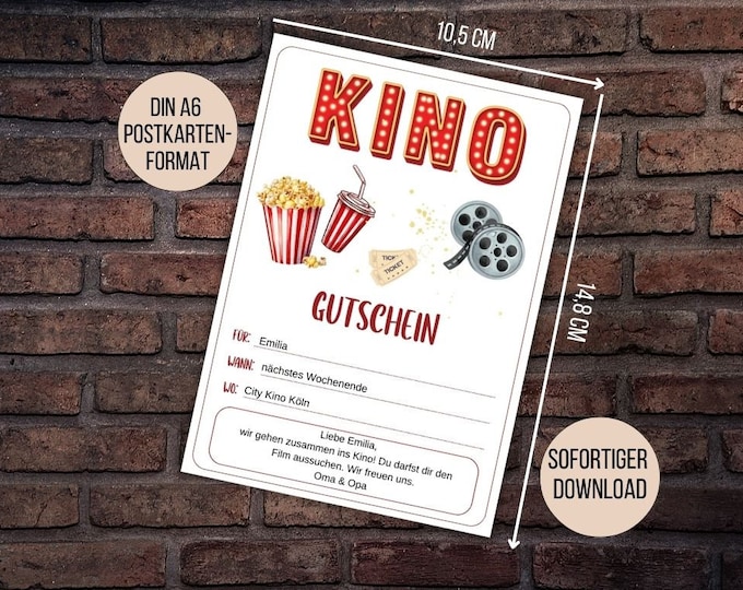 Gutschein Kino | Geschenkgutschein Vorlage | Personalisierter Gutschein ...
