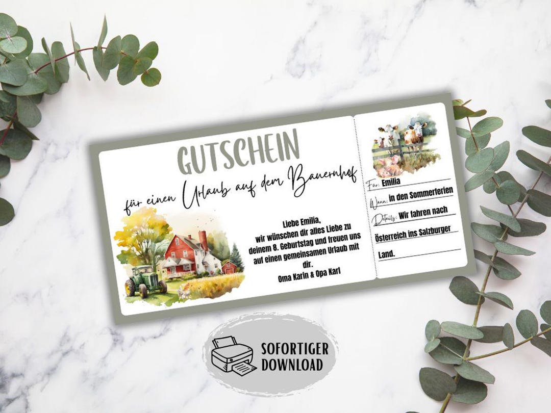 Farm Holiday Voucher, Holiday Voucher, Gift Idea for a Child's Birthday ...