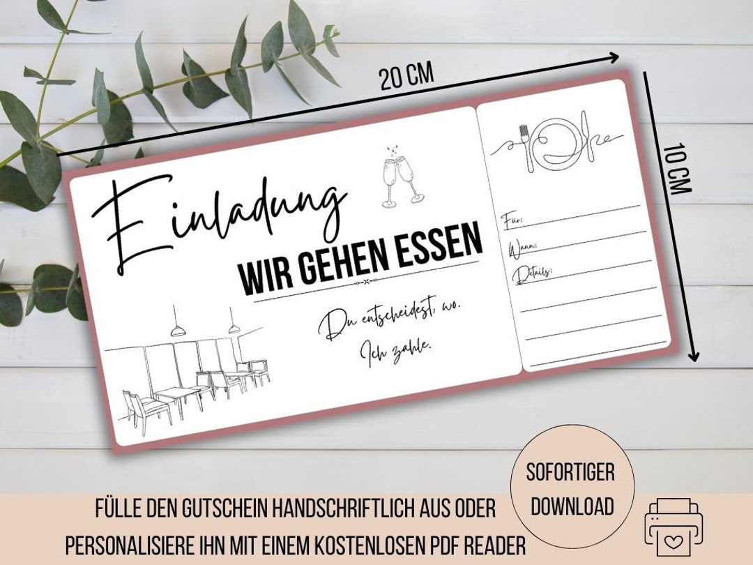 Eating Out Voucher Lunch Dinner Invitation to Dinner, Birthday Voucher ...