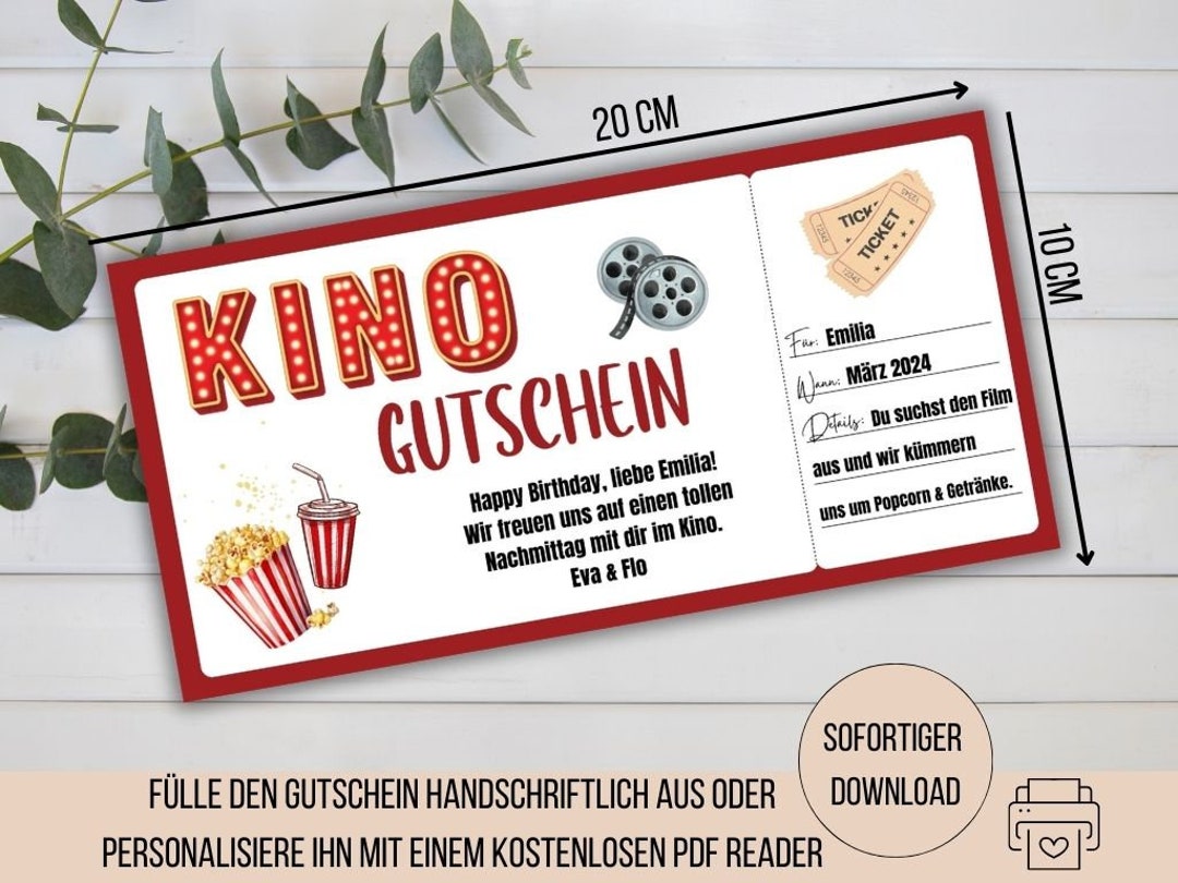 Cinema Voucher, Cinema Visit Voucher to Print Out, Girl Gift Idea Boy ...
