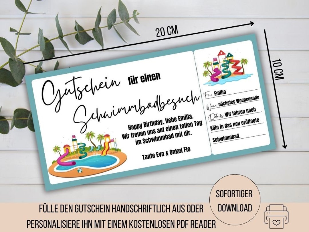Voucher Swimming Pool Visit, Swimming Pool Trip, Gift Idea Child ...