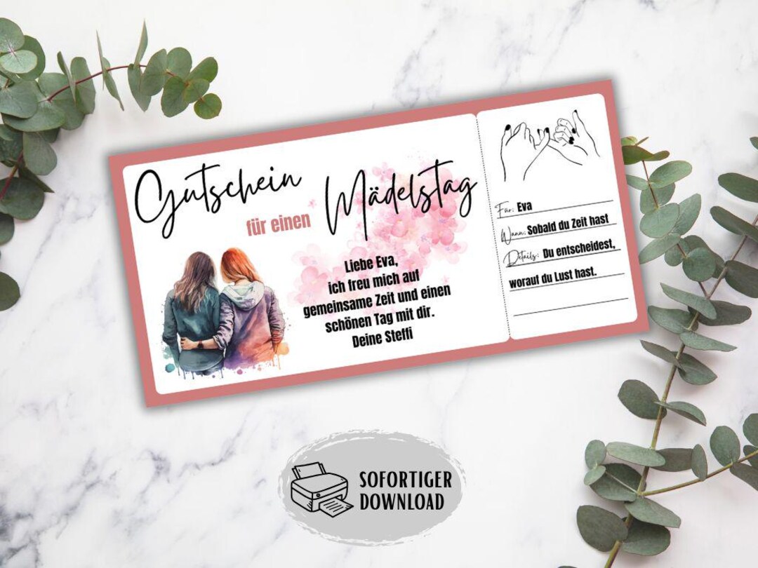 Girls' Day Gift Voucher for Best Friend, Gift Idea for Sister, Girls ...