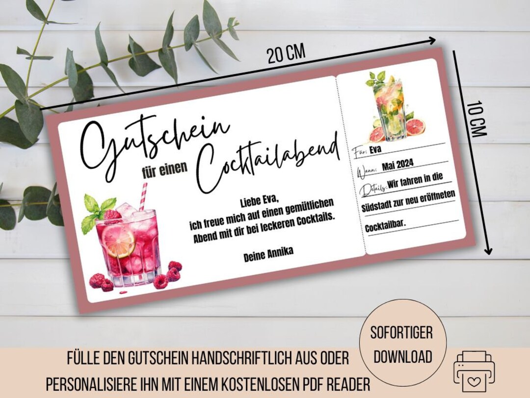 Voucher Cocktail Evening, Cocktail Voucher, Invitation Cocktail Bar ...